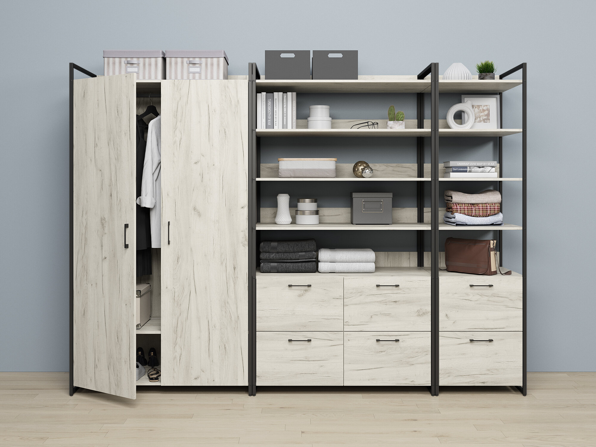 Гардеробная система Urban Лофт 01 со шкафом Черный/Дуб крафт белый
