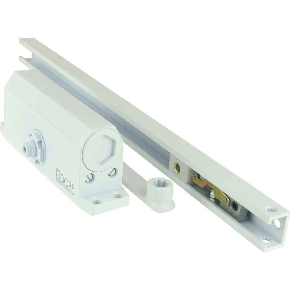 Дверной доводчик со скользящей тягой и фиксацией Hold Open DORF SLIDE_8223, белый DORF_SLIDE_L8223_white
