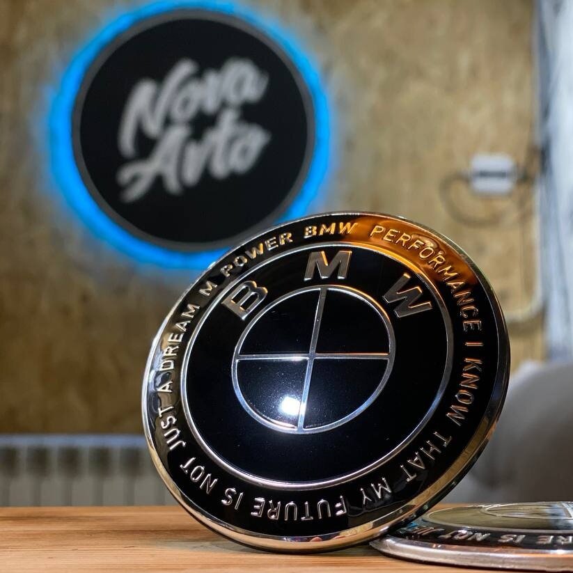 Эмблема значок шильдик логотип БМВ BMW 82мм M Power черный 103334-10 клей 3