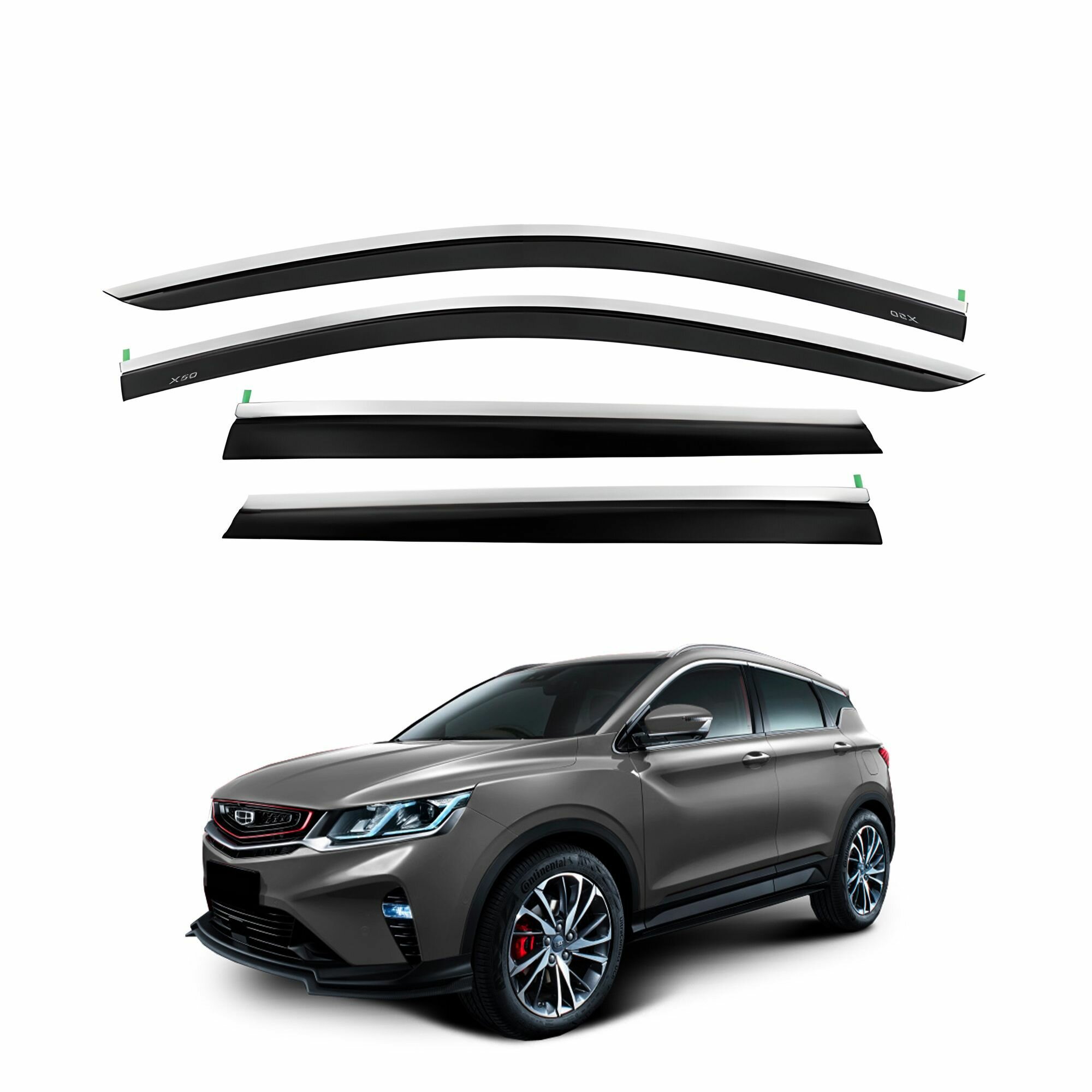 Дефлекторы, ветровики окон Geely Coolray SX11 / Belgee X50 2019+ с Хром полосой