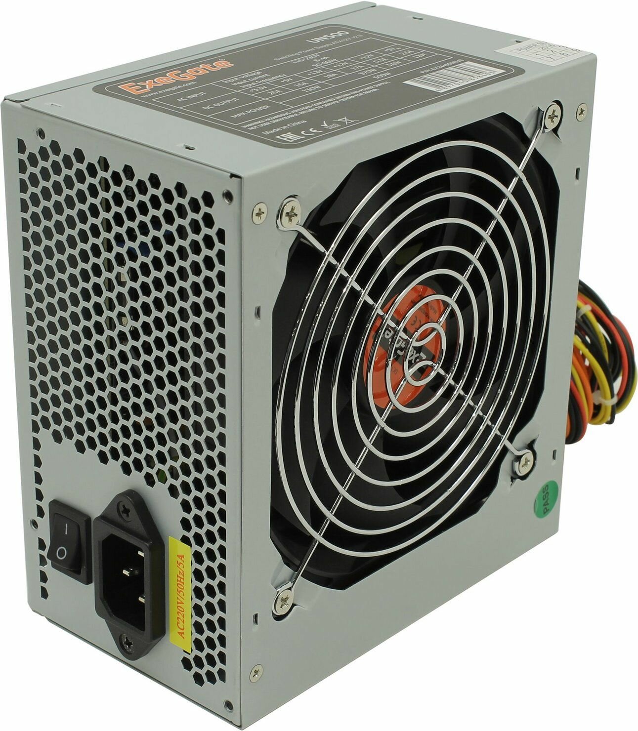 Блок питания ExeGate 500W UN500 ATX, 12cm fan, 24pin, +4pin, PCIe, 3xSATA, 2xIDE, FDD (EX244555RUS)