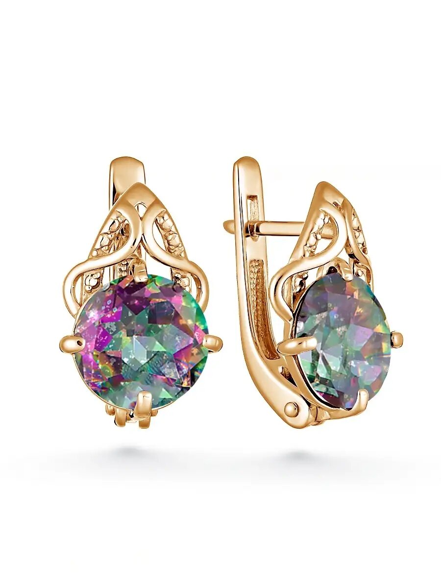 Серьги, красное золото, 585 проба, кварц, топаз