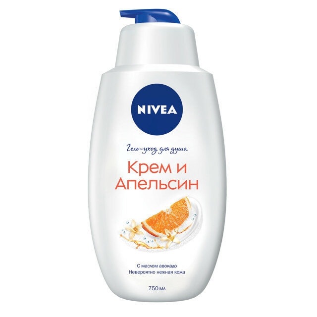 NIVEA крем-гель для душа апельсин 750 мл увлажнение кожи с цитрусовым ароматом