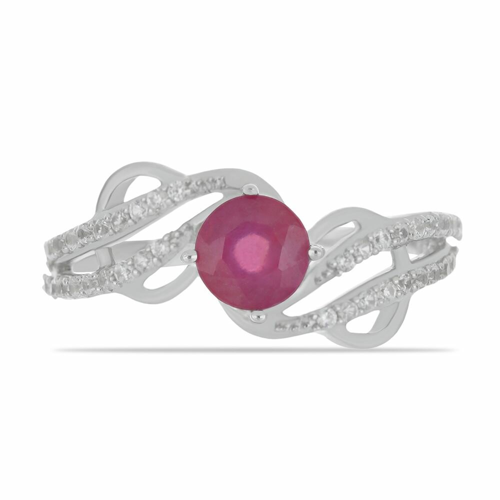 Кольцо, серебро, 925 проба, родирование, циркон, рубин