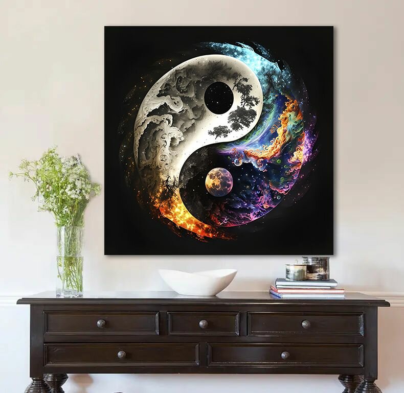 Картина ВсеКартины. Тут "Инь Янь / Дракон", поп-арт, холст, дерево, 50x50 см