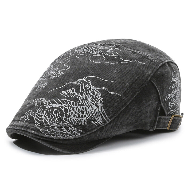 DIY Шапка-Берет мужская летняя для отдыха защита от солнца джинсовая вышивка дракона / 993