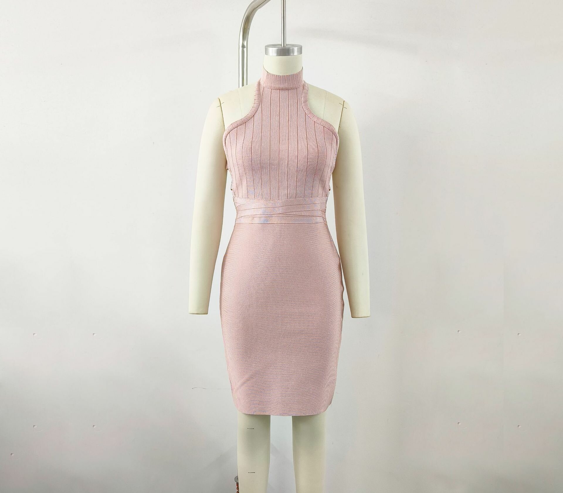 Бандажное платье, женское, абрикосово-розовое, размер L