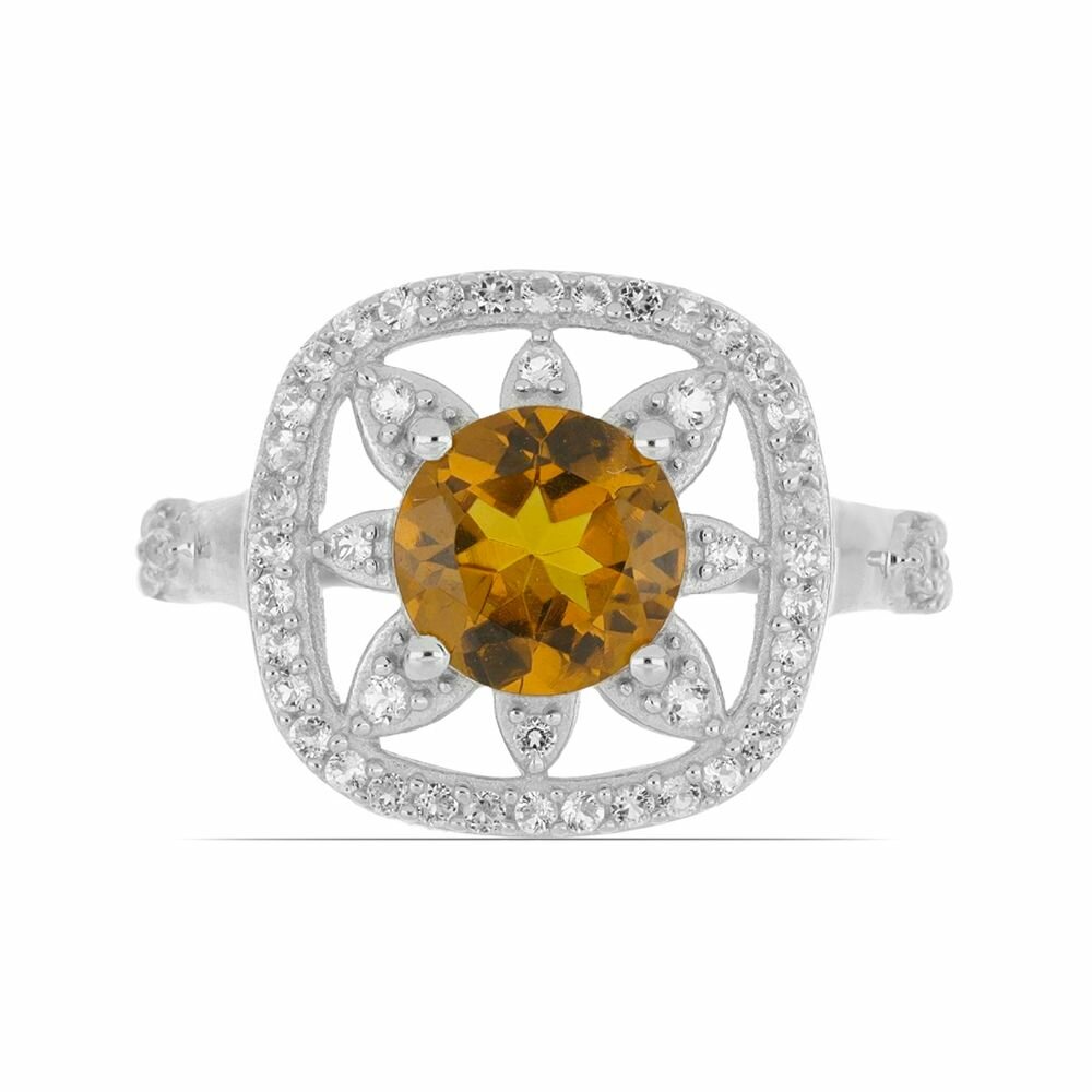 Кольцо, серебро, 925 проба, родирование, султанит синтетический, топаз