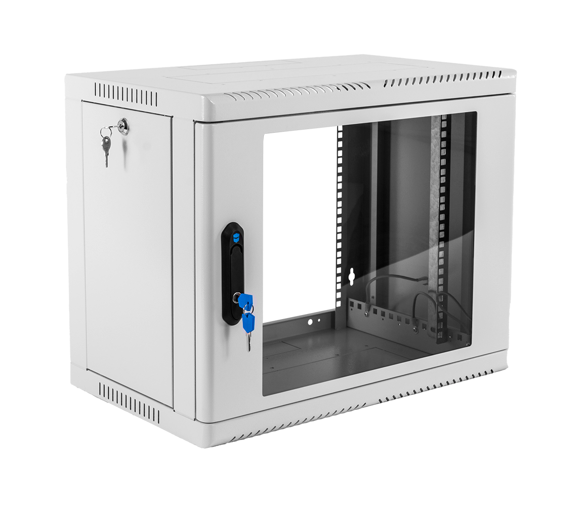 Шкаф телекоммуникационный настенный ЦМО ШРН, 19", 9U, 479х600х500 мм (ВхШхГ), дверь: стекло, сварной, цвет: серый