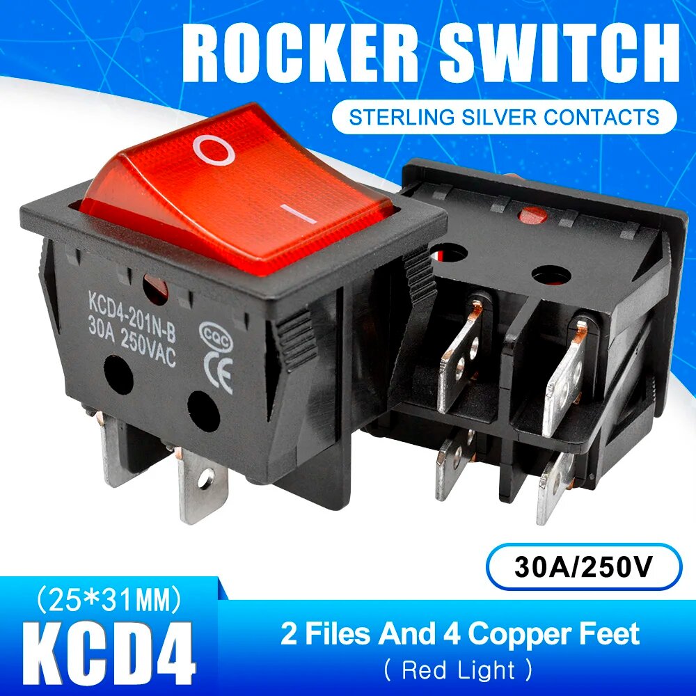 Переключатель KCD4 Rocker 30A/250V Red Black 4pin
