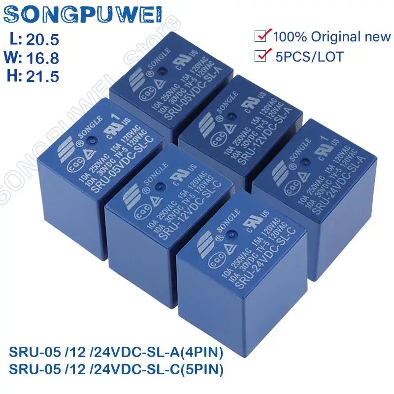 Оригинальные реле времени 5 шт, 12В, 24В SRU-12VDC-SL-C(5Pin)