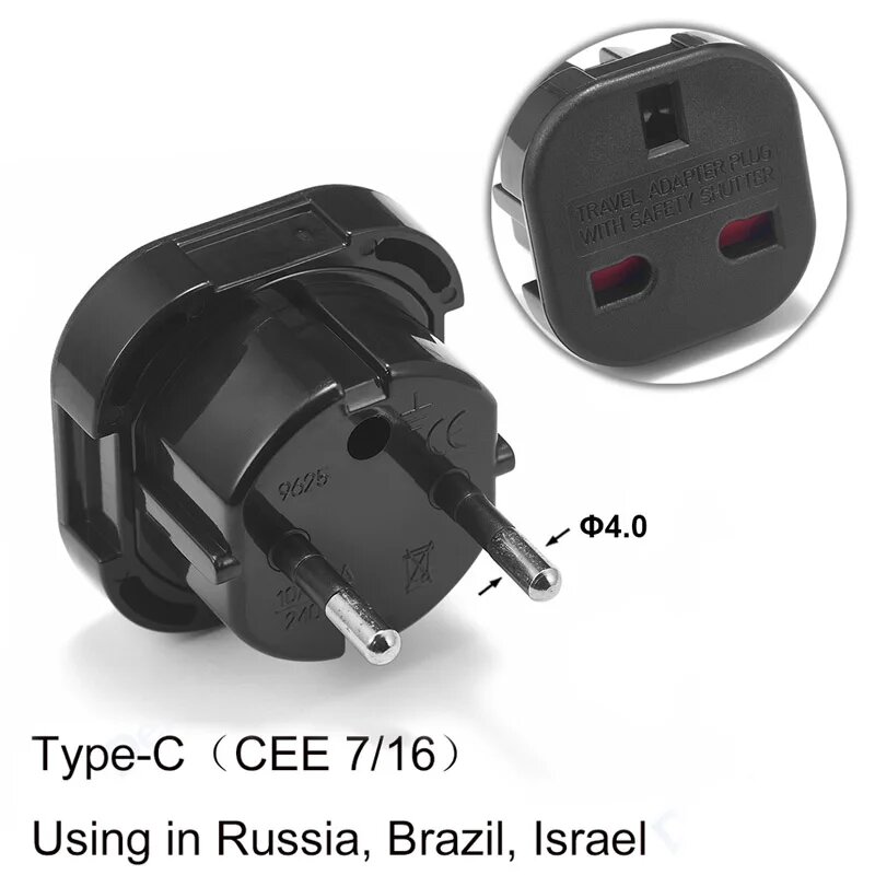 Европейский переходник для розеток 1pcs, 4.0mm black