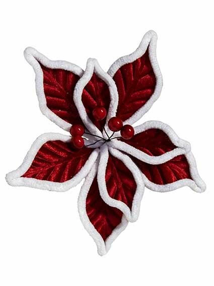 Новогоднее украшение цветок Феникс "Красный, Белый", На Клипсе, Из металла, 20х20х12 см (92431)