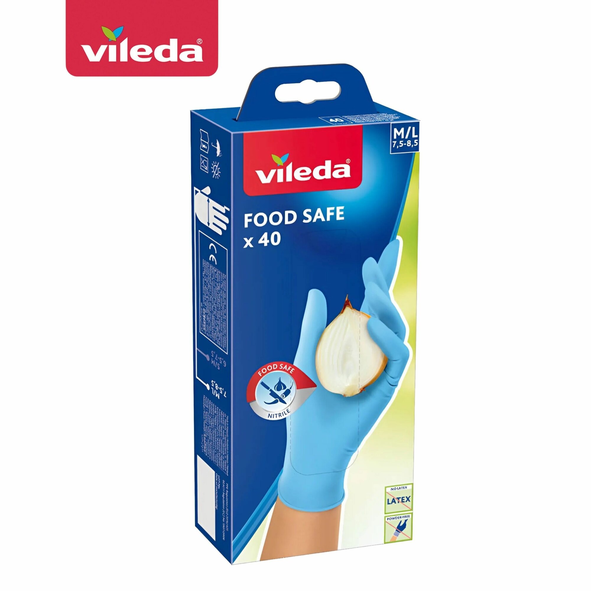 Перчатки нитриловые для кухни Vileda Food Safe, 40 шт, размер: M/L, цвет: синий, 171015