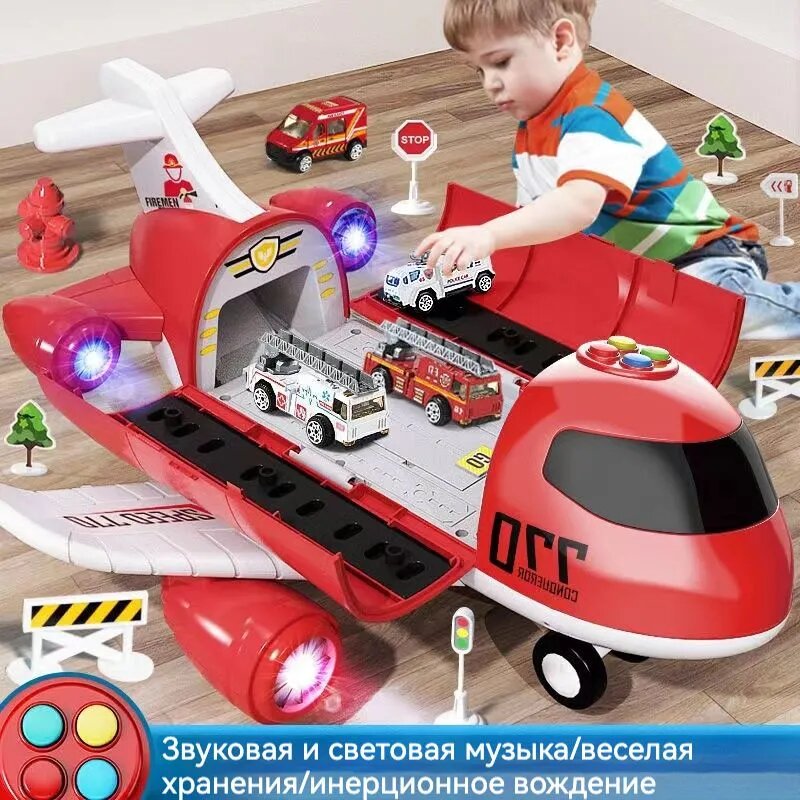 Самолет "Пожарная команда", инерционный, с подсветкой, звук взлёта, для детей от 4 лет