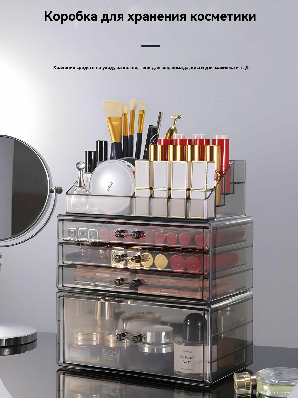 Многослойный косметический органайзер и коробка для хранения, подходящие для спальни / ванной комнаты