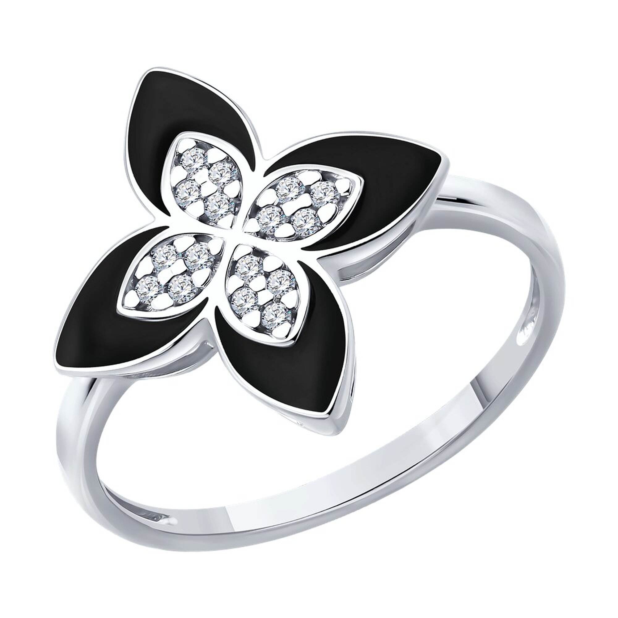 Кольцо, серебро, 925 проба, родирование, эмаль, фианит