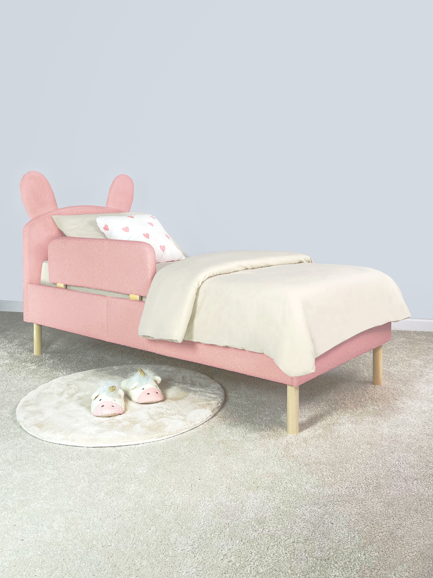 Кроватка детская 160х70 с ушками Зайка Букле от DIMDOMkids Розовый
