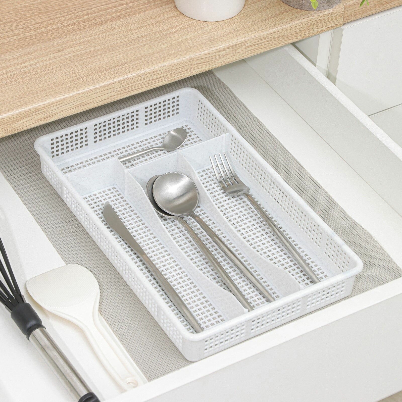 Лоток для столовых приборов в ящик Darel plastic, 4 секции, 34 х 21 х 5 см, пластик, белый
