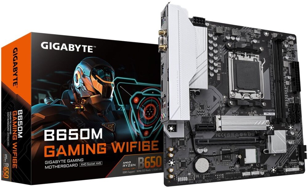 Материнская плата Gigabyte B650M GAMING WIFI6E, AM5, AMD B650, 2xDDR5, 4xSATA, 1xM.2, 1xPCIe 4.0 x16, 1xPCIe 3.0 x1, 1xD-Sub, 1xHDMI (v2.1), 1x2.5Gb LAN, Wi-Fi 6, Bluetooth 5.3, 2xUSB-A 5Gbps, 5xUSB-A 2.0, 3x3.5 мм, 7.1, mATX