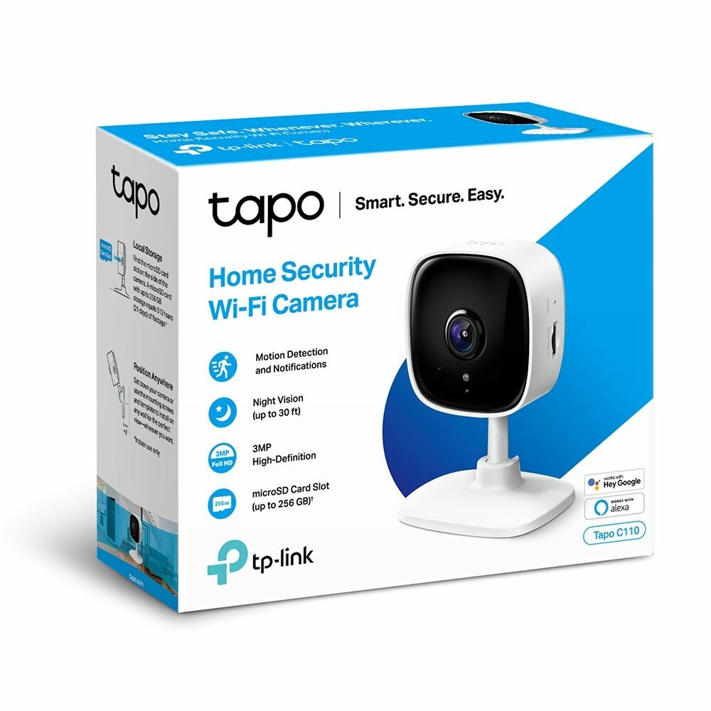 Умная Wi-Fi камера TP-Link Tapo C110, 3Мп, с двусторонней аудиосвязью, ночным режимом, обнаружением движения