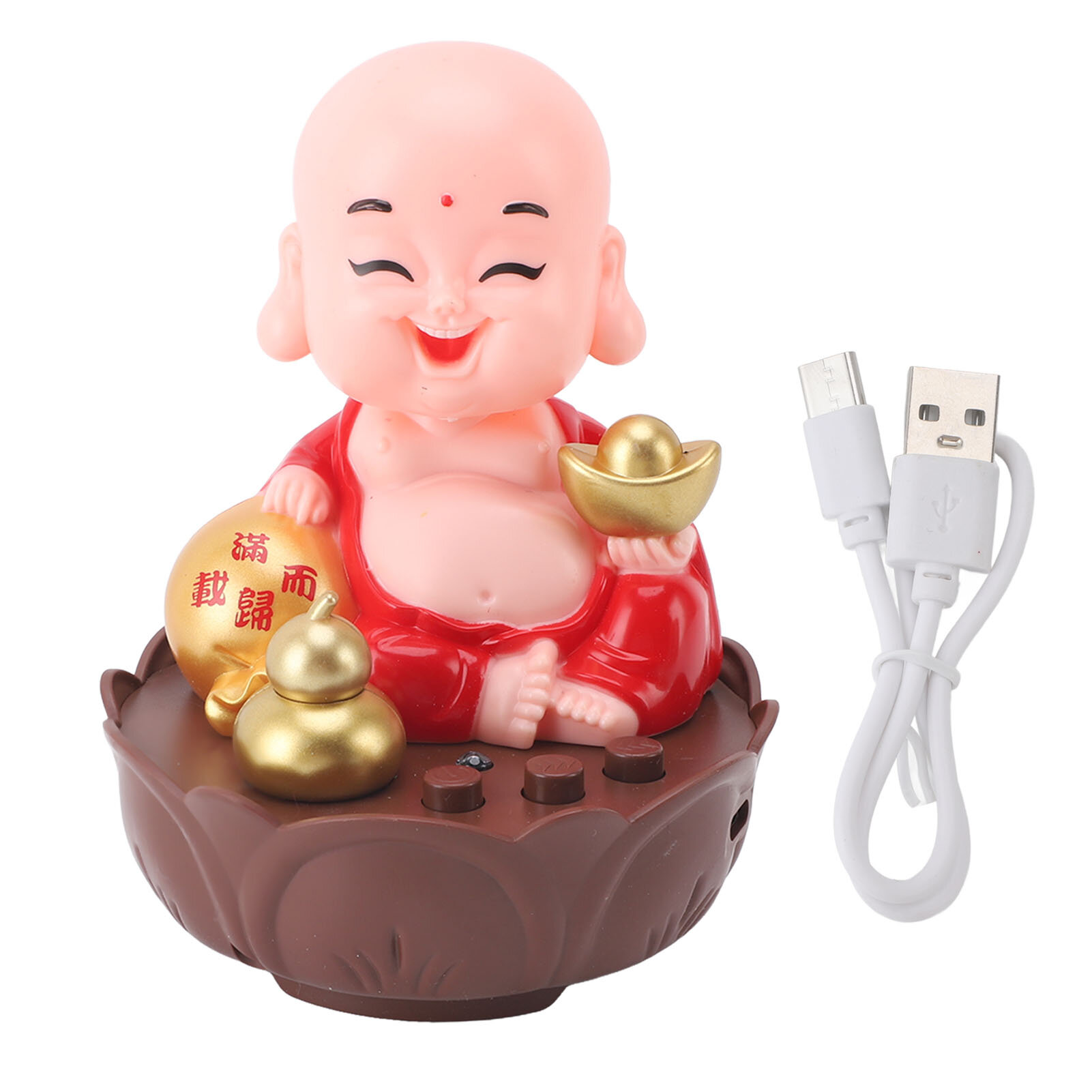 Статуэтка счастливого Будды с музыкой, зарядкой через USB, регулируемой громкостью, в мультяшном стиле, смеющийся Будда, красная