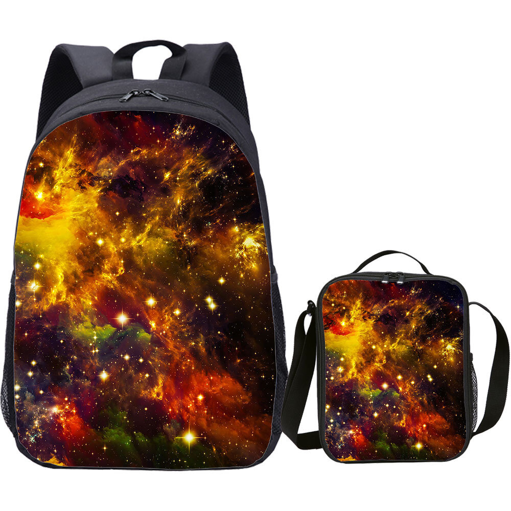 Школьная сумка Cosmic Starry Sky с цветной печатью 17-дюймовый большой емкости для учеников начальной школы Школьная сумка для обеда Костюм
