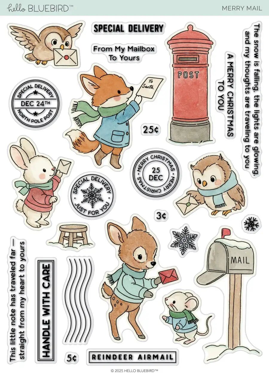 Пресс-формы Hello Bluebird Merry Mail V1038-stamps