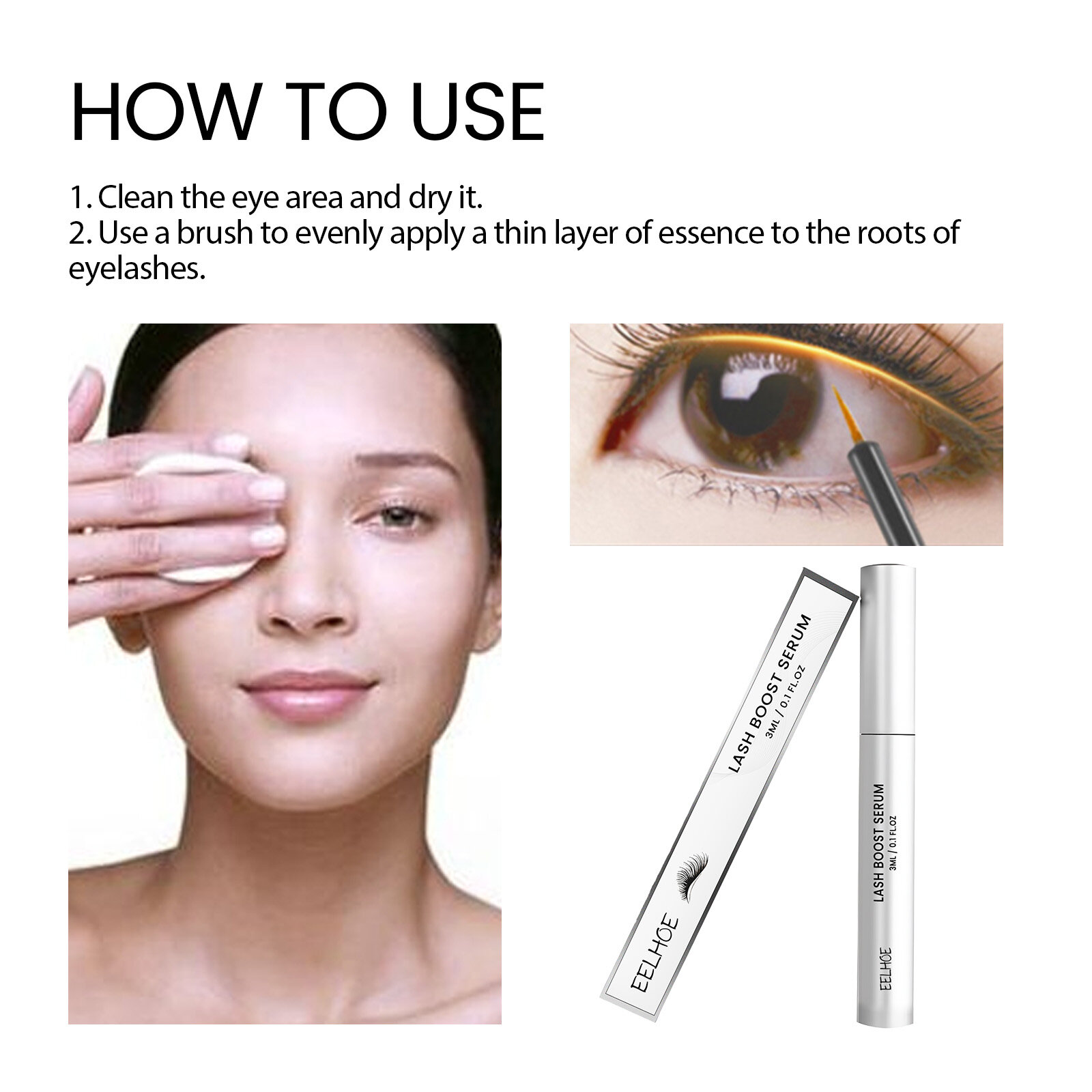 EELHOE Eyelash Boost Serum Сыворотка для роста ресниц Безопасный натуральный растительный экстракт для более густых, длинных и полных ресниц
