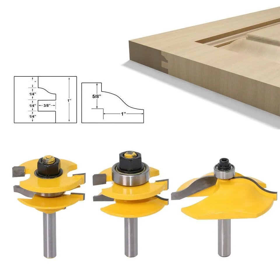 3шт. Набор фрез для изготовления филенчатых изделий 8mm
