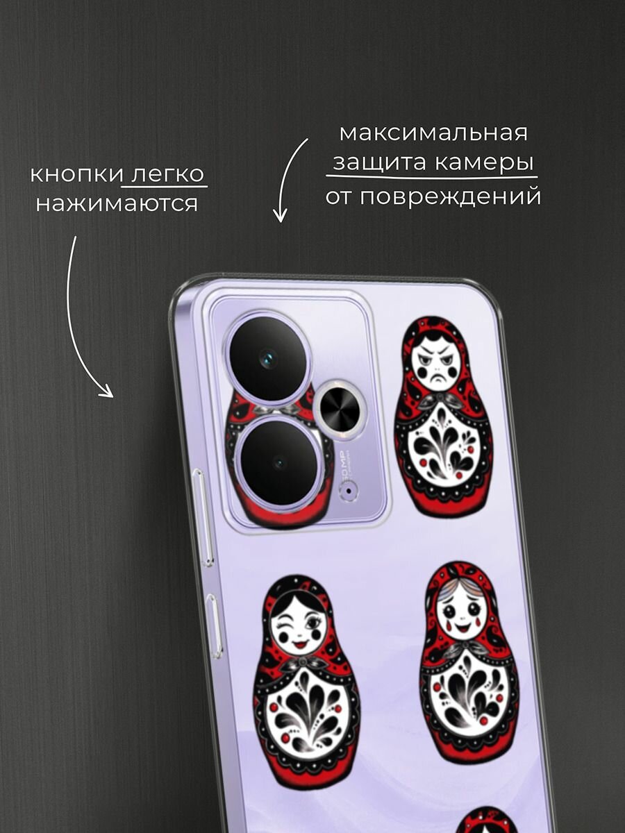 Чехол на Realme 14T / Реалми 14Т с принтом Разные матрешки, прозрачный — фото 1