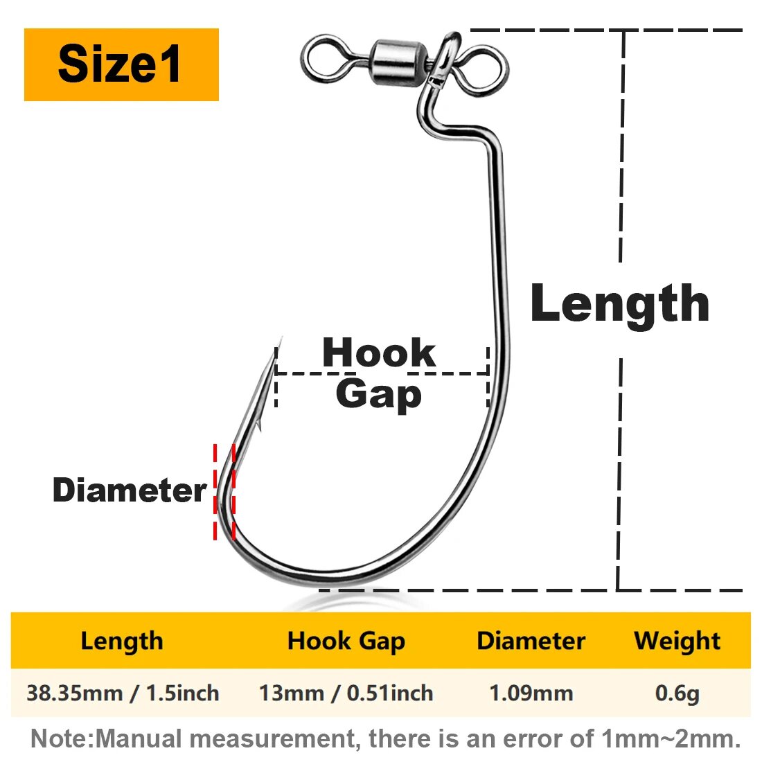 Вертлюжный крючок EWG Size1, 38.35mm, 0.6g