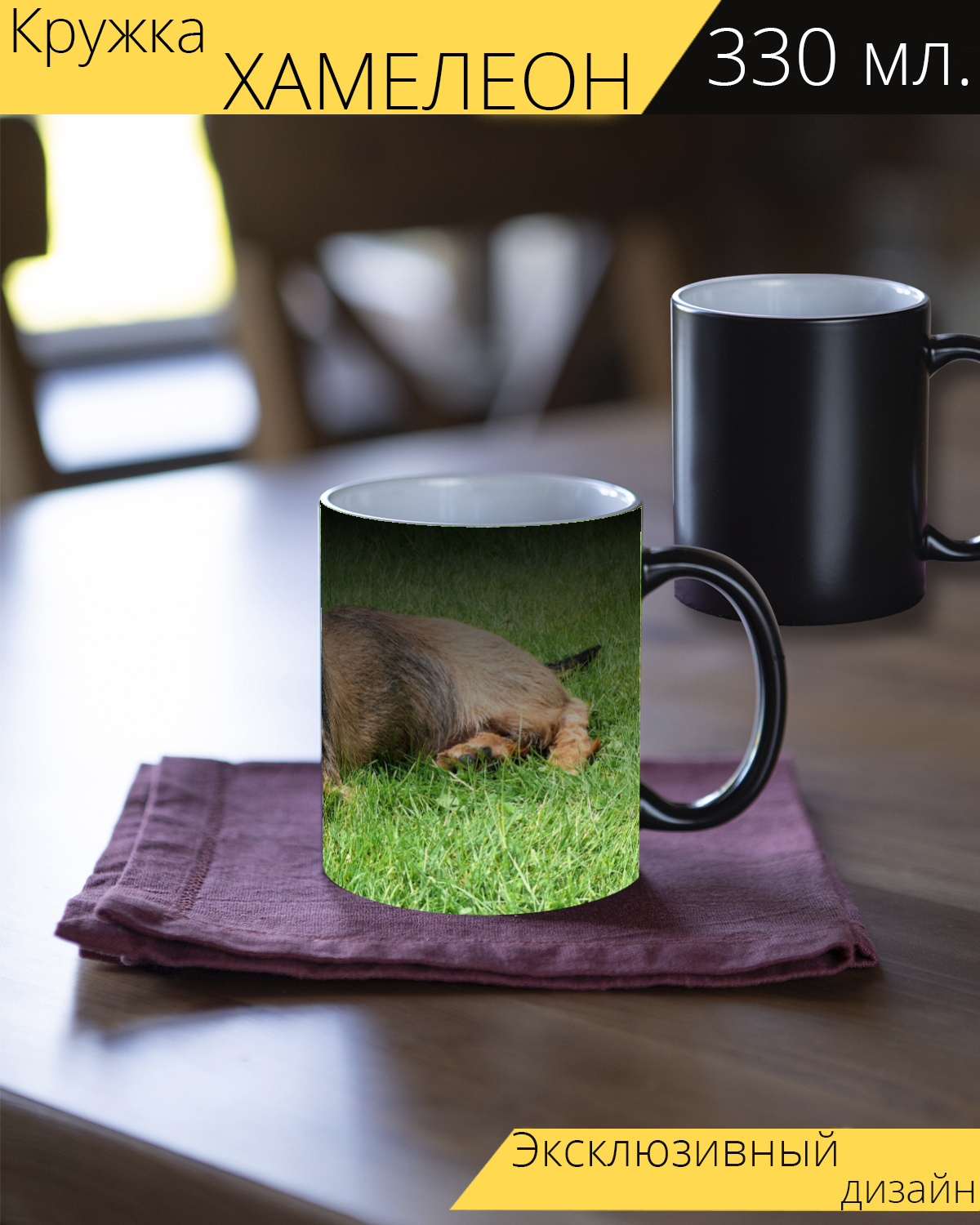 Кружка хамелеон с принтом "Карликовая такса, такса, собака" 330 мл.
