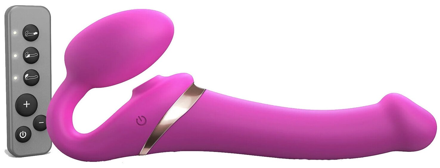 Страпон с вибрацией и вакуумной стимуляцией Strap-on-me Multi Orgasm с ДУ M, розовый