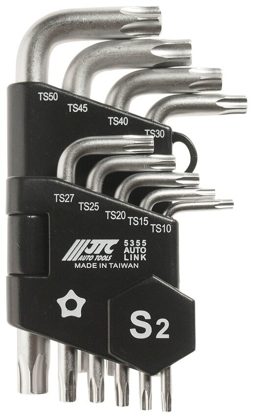 Набор ключей TORX ТS10-ТS50 пятилучевых Г-образных с отверстием 9 предметов JTC-5355