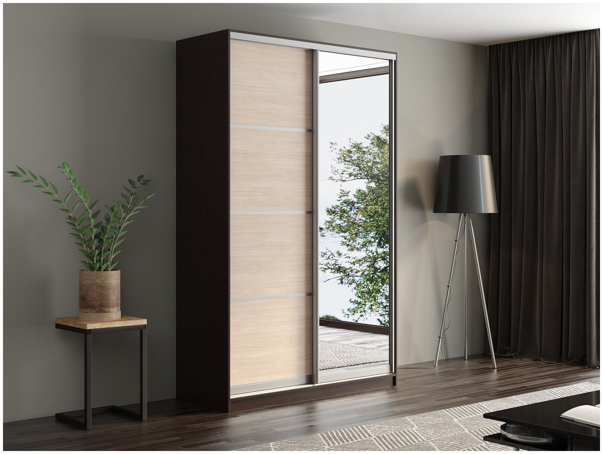 Шкаф-купе Матэрна венге / шамони светлый / + зеркало, 160х58х240 см