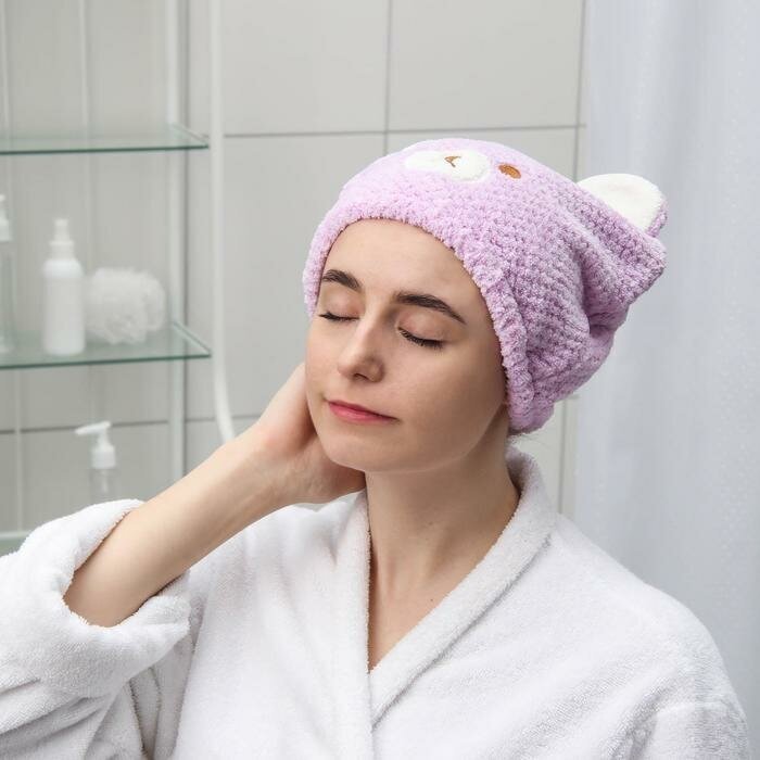 Чалма для сушки волос Доляна «Медвежонок», микрофибра, цвет микс, 5445626