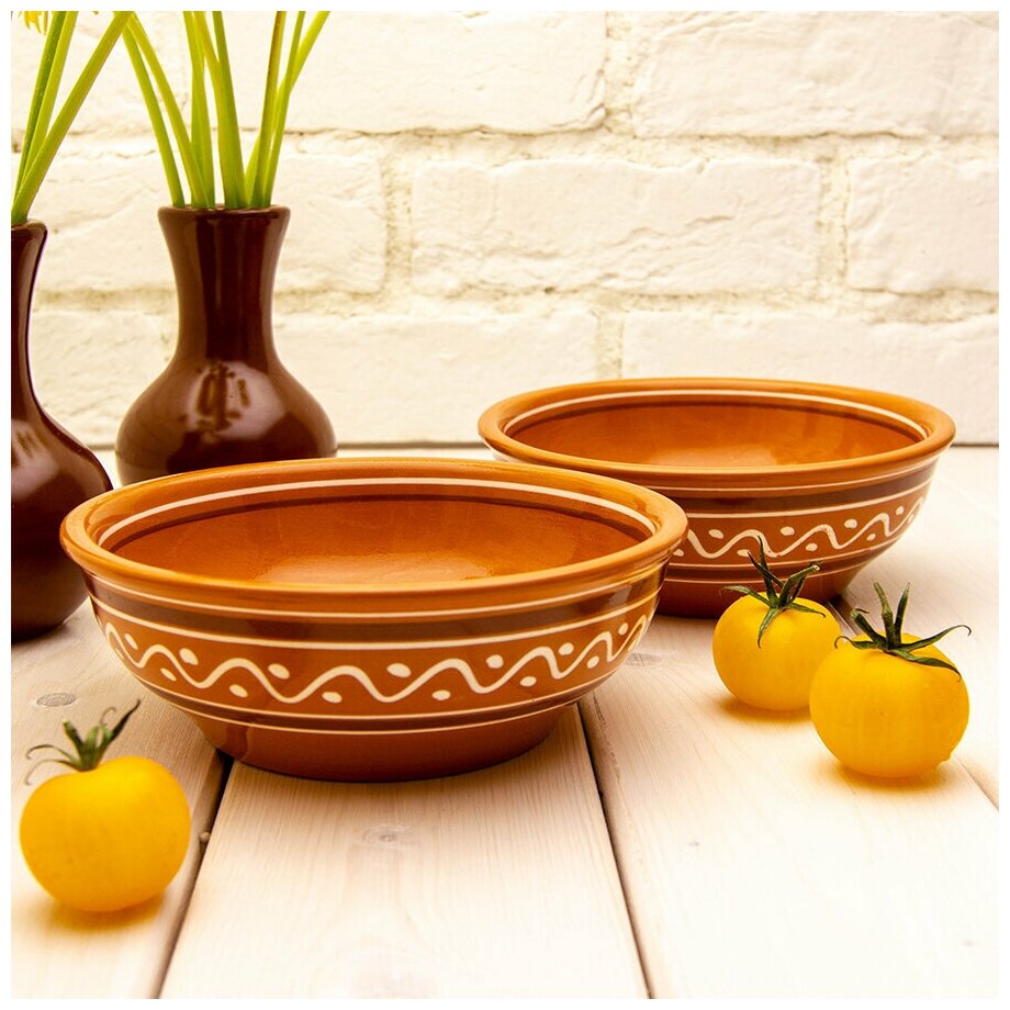 Тарелка глубокая, салатник, салатница, из глины глиняная посуда, 500 мл, набор 2 шт.