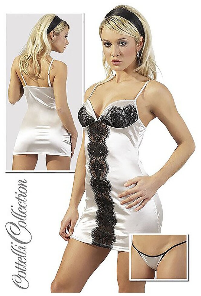 Белое пеньюар с прозрачным черным кружевом спереди от Cottelli Collection, L