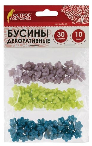 Бусины для творчества "Цветы", 10мм, 30г, серые, голубые, салатовые, остров сокровищ