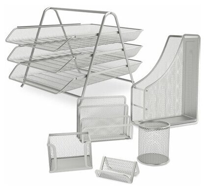 Настольный набор BRAUBERG «Germanium», 6 предметов, серебро, металл