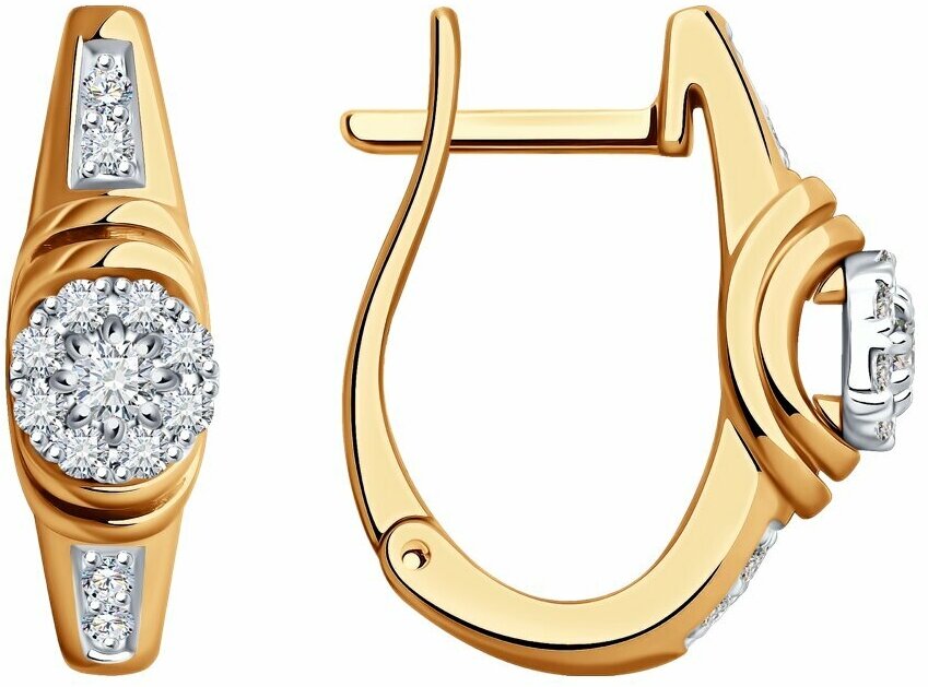 Серьги, комбинированное золото, 585 проба, бриллиант