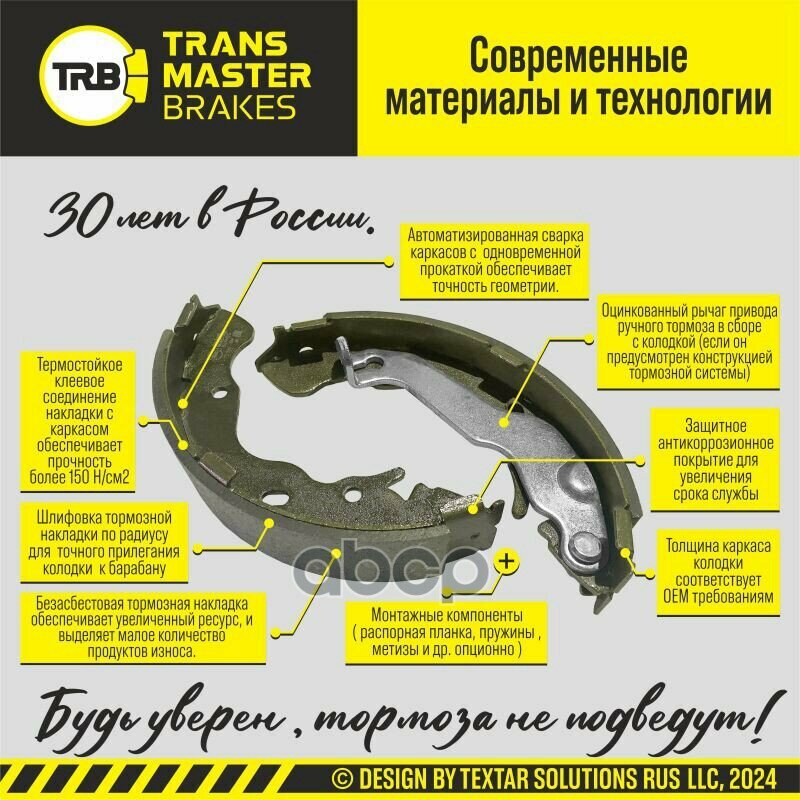 Колодки барабанного тормоза с накладками в сборе задние VW Polo, Skoda Fabia, Rapid/89608 TRANSMASTER TR500.674C TRANSMASTER а.