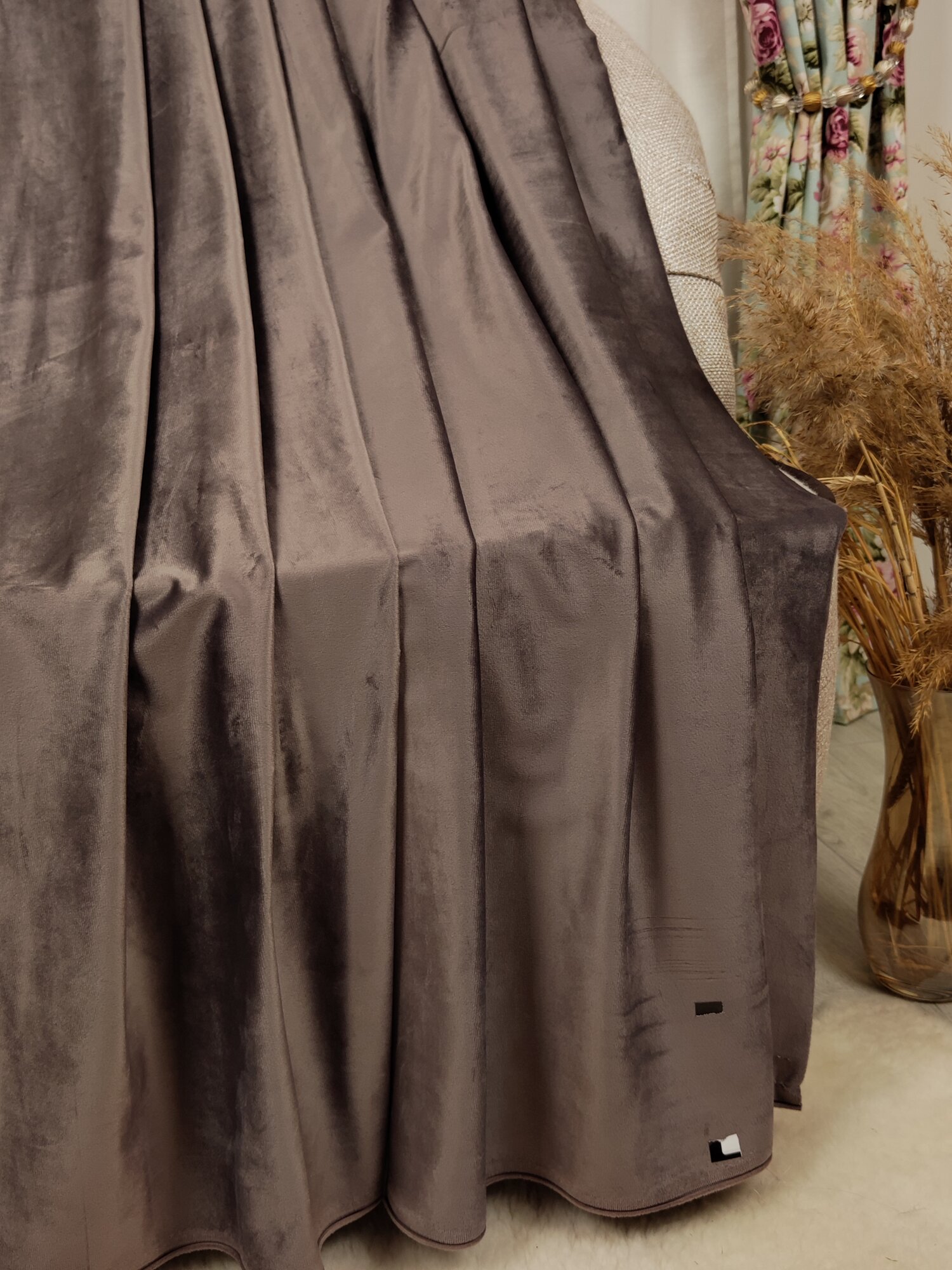 Ткань для пошива штор "Бархат велюр" на отрез от 1 м, цвет коричнево-лиловый, производитель Турция