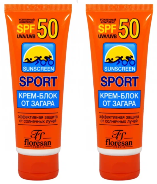 Крем солнцезащитный Floresan, при интенсивных занятиях спортом, SPF 50, 60 мл, 2 шт