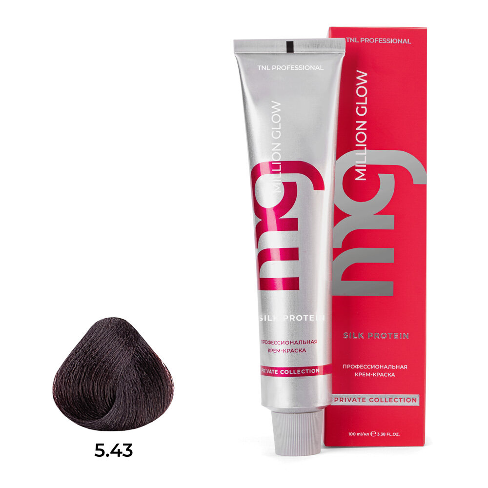 Крем-краска для волос TNL Million glow Private collection Silk protein 5.43 Светлый коричневый медный золотистый 100 мл