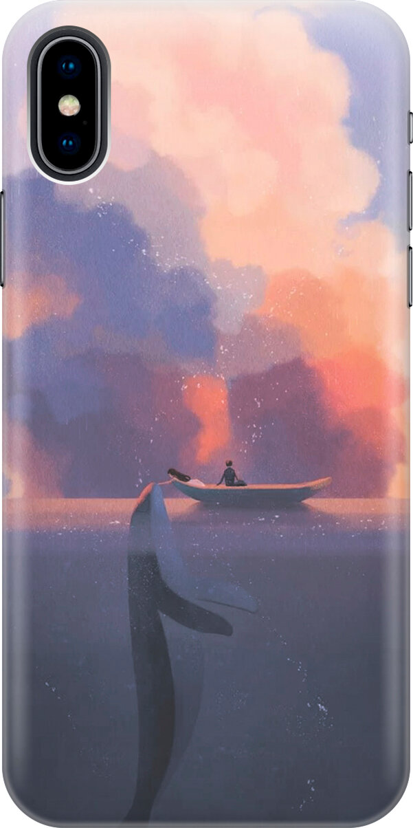 Силиконовый чехол на Apple iPhone Xs / X / Эпл Айфон Икс / Икс Эс с рисунком "Кит и облака"