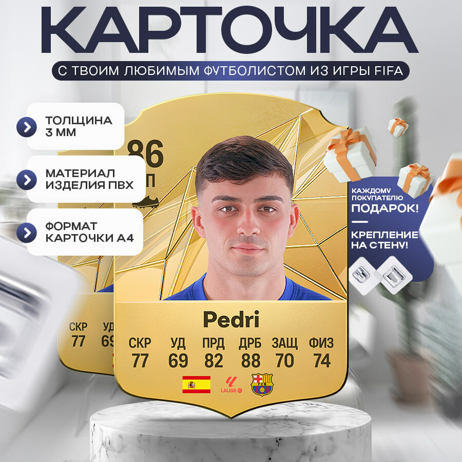 Футбольная карточка Педри 86 Барселона А4