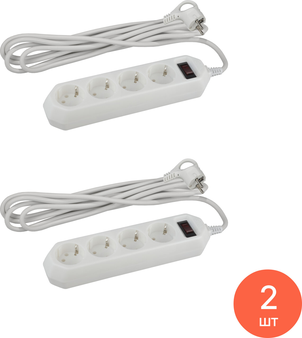 Удлинитель бытовой ЭРА USF-M-4es-1.5m-W с заземлением и выключателем 3x0.75мм², 1.5 метра, 4 розетки белый Б0019741 / сетевой фильтр (комплект из 2 шт)