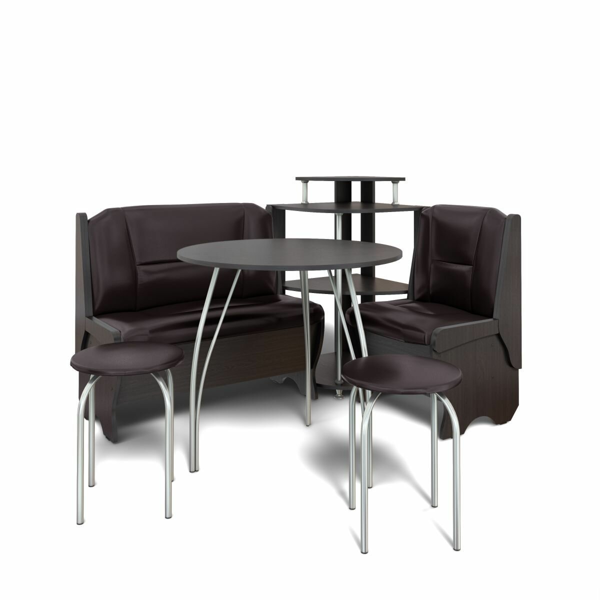 Кухонный уголок лотос (набор скамьи 550 и 950, этажерка, стол, 2 табурета) Венге/экокожа Умбер (Бител)